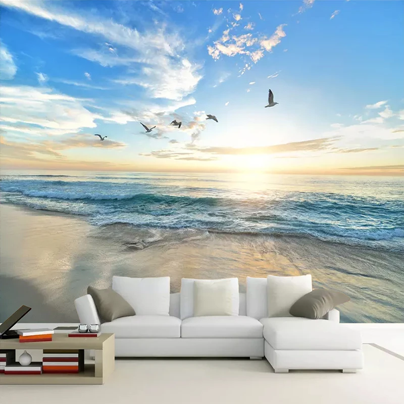 Custom 3D Photo Wallpaper Mural Beach Seagull Seascape Nature Landscape ...