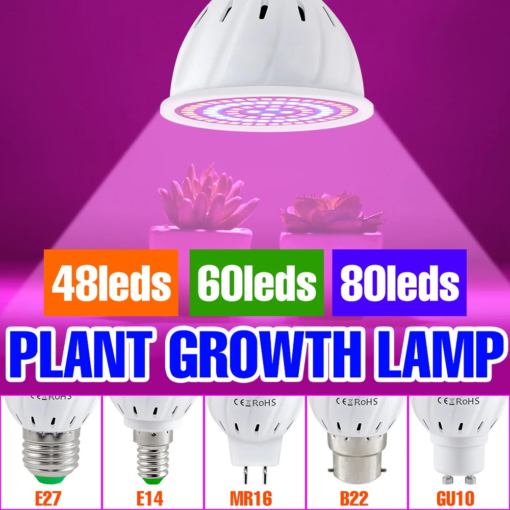 E27 Hydroponic Growth Light E14 Led Grow Bulb GU10 MR16 B22 220V 3W 4W ...