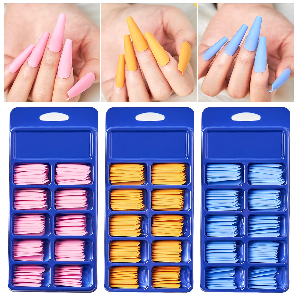 100pcs Professional Fake Nails Long Ballerina Half French Acrylic Nail ...