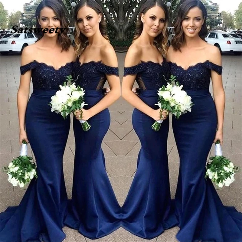 Navy Blue Bridesmaid Dresses With Sleeves