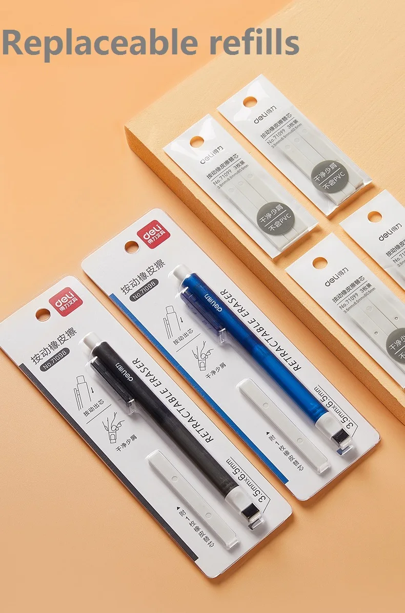 Pencil Eraser Push Type Pen Shaped Mechanical Replaceable Refills Soft ...