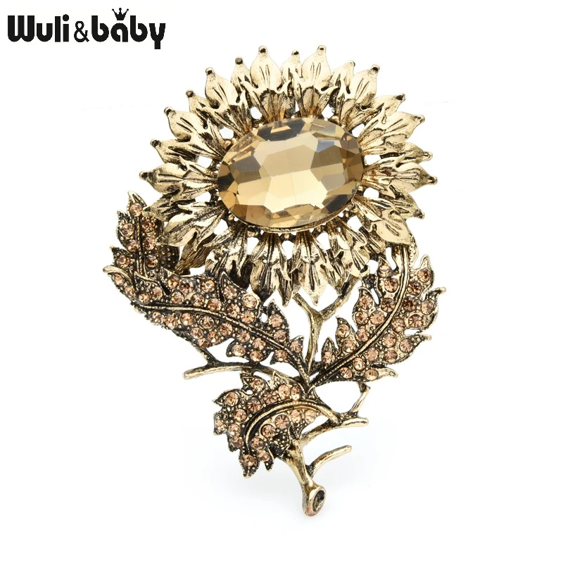 Wuli&baby Big Vintage Color Sunflower Brooches Women Alloy Crystal ...