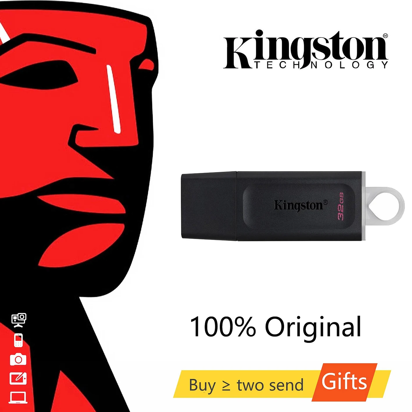 Kingston-Mini Key Pendrive com cordão, Pen Drive preto, Memory Stick ...