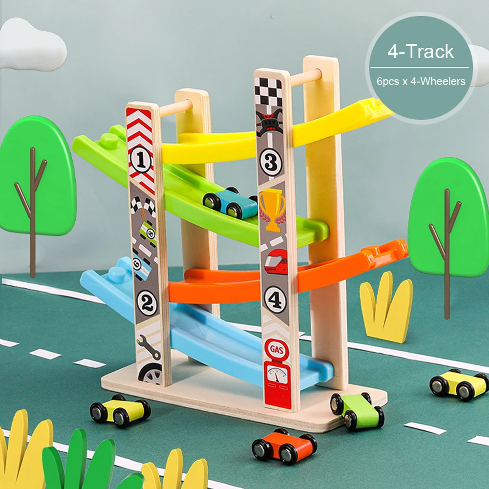 Wooden-Track-Car-Toys-Wooden-Car-Ramp-Toy-Car-Slide-with-6-Cars-4 ...