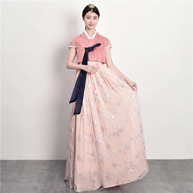 Disfraz de Hanbok de manga corta para mujer, traje de baile tradicional ...