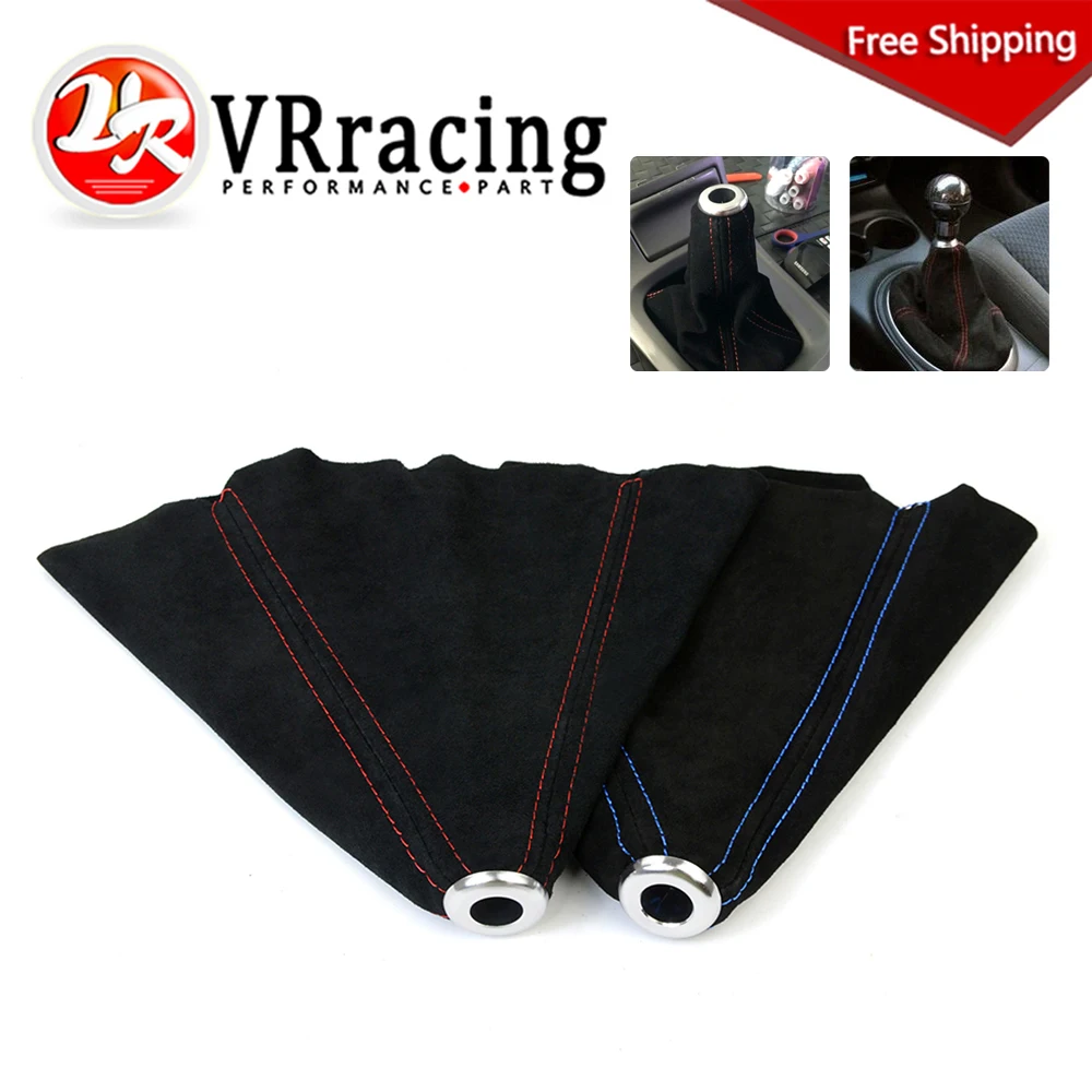 FREE-SHIPPING-Suede-leather-Blue-Red-JDM-Stitch-Shift-Knob-Shifter-Boot ...