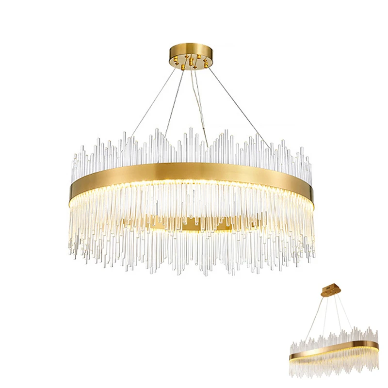 현대 유리 튜브 원형 LED 샹들리에 조명 황금 서스펜션 조명 색상 변경 크리스탈 샹들리에 램프 쇼 룸|샹들리에 ...