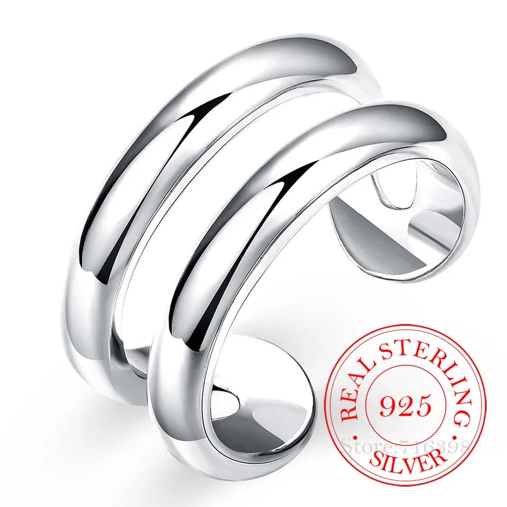 925 Stamp Silver Thumb Finger Ring Opening Double Lines With Cz Setting ...
