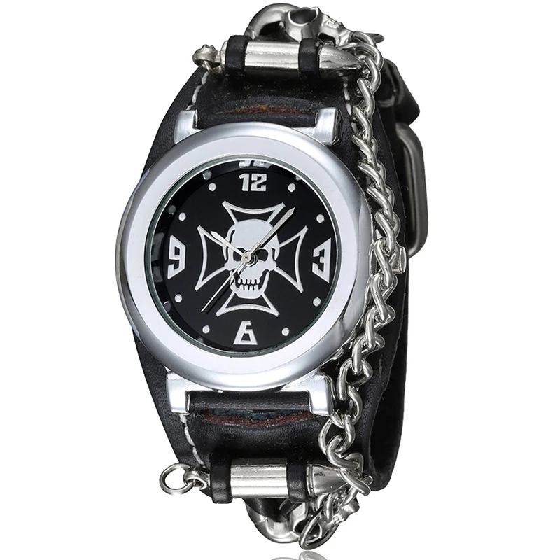 Mens Creative Punk Gothic Watch Leather Military Skull Sports Men's ...