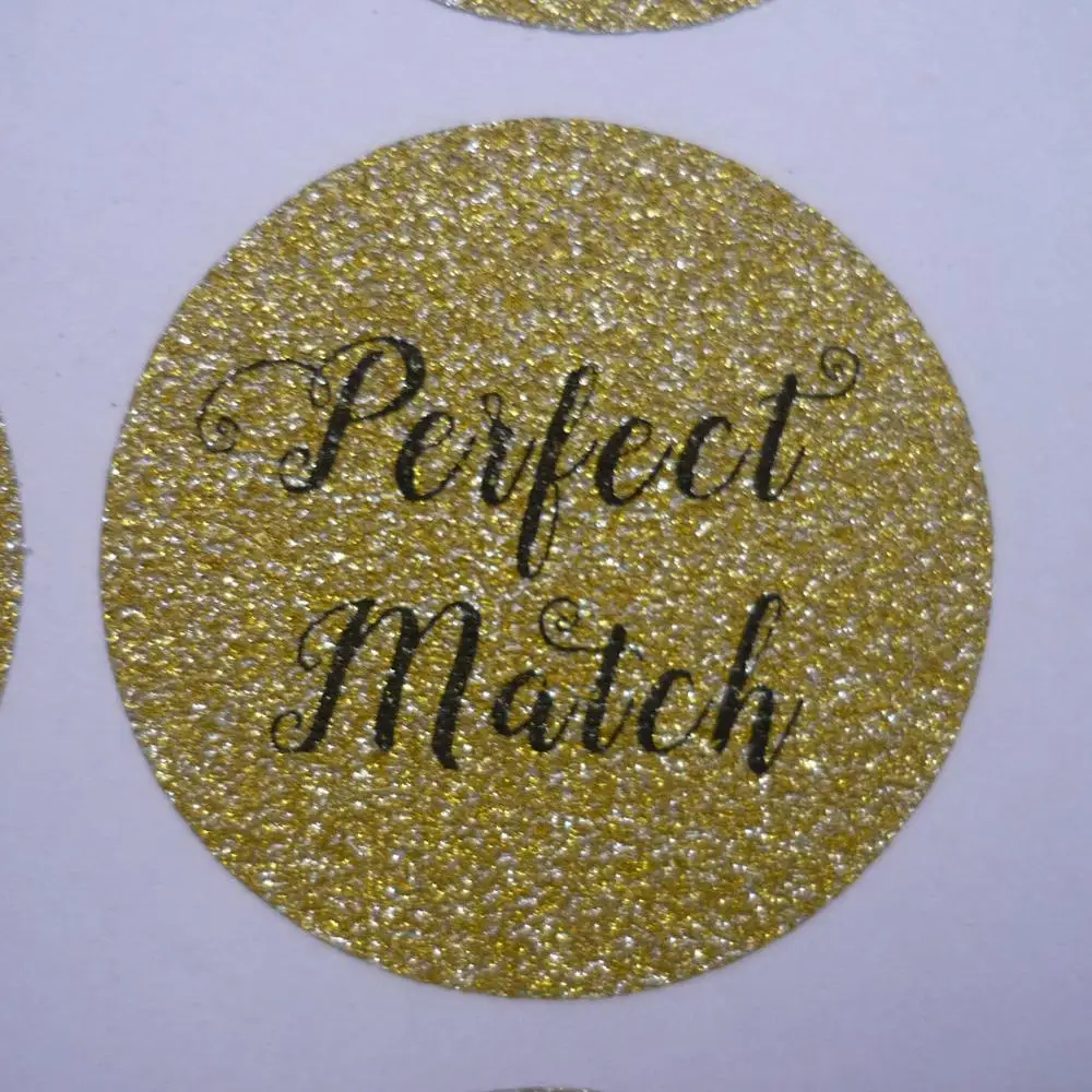 Perfect Match Light Gold Glitter Classic Round Sticker with customized ...