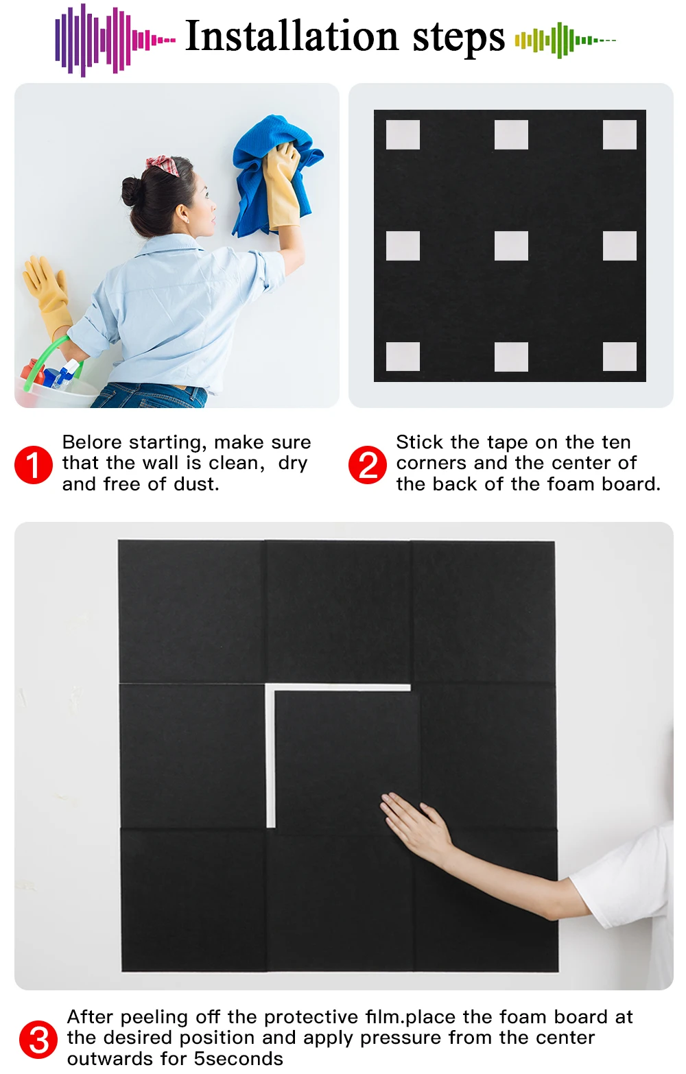 Mastic,Panneau mural insonorisant avec traitement acoustique, 3 pièces ...