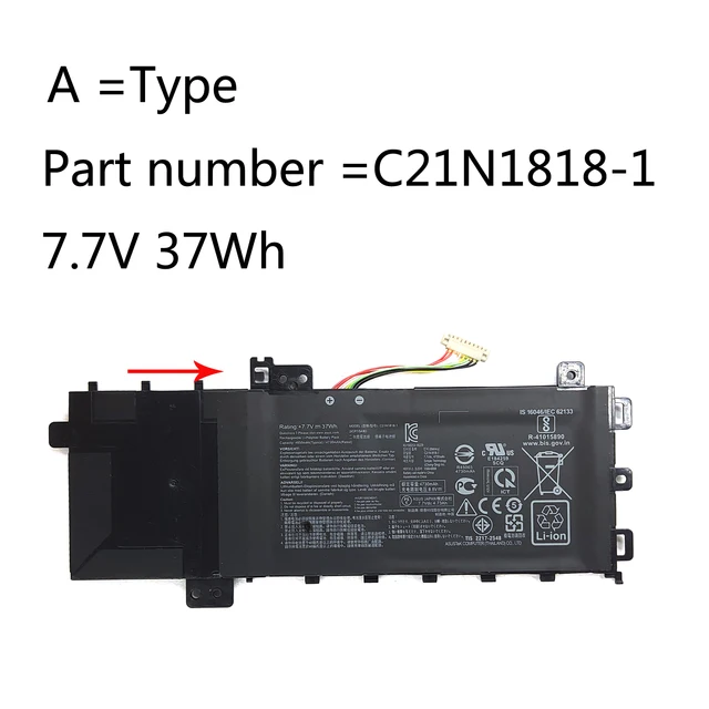 Genuine Original 37Wh C21N1818-1 Laptop Battery For ASUS VivoBook 14 ...
