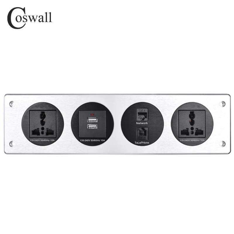 Coswall Metal Body 2 Universal Socket For Eu Uk Us Chile + Dual Usb ...