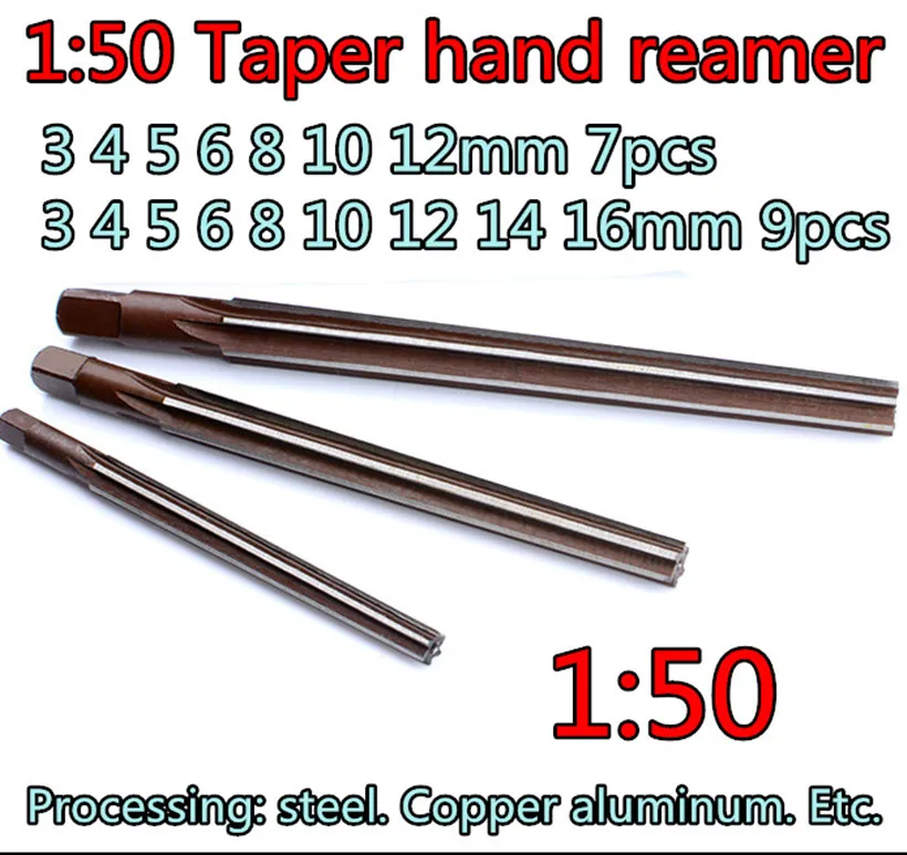 3 4 5 6 8 10 12 14 16mm 7pcs 9pcs 1:50 Taper Hand Reamers Processing ...