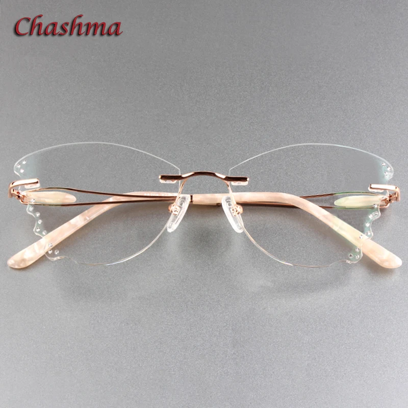 Rhinestone Titanium Frame Transparent Lenses Rimless Glasses Light ...