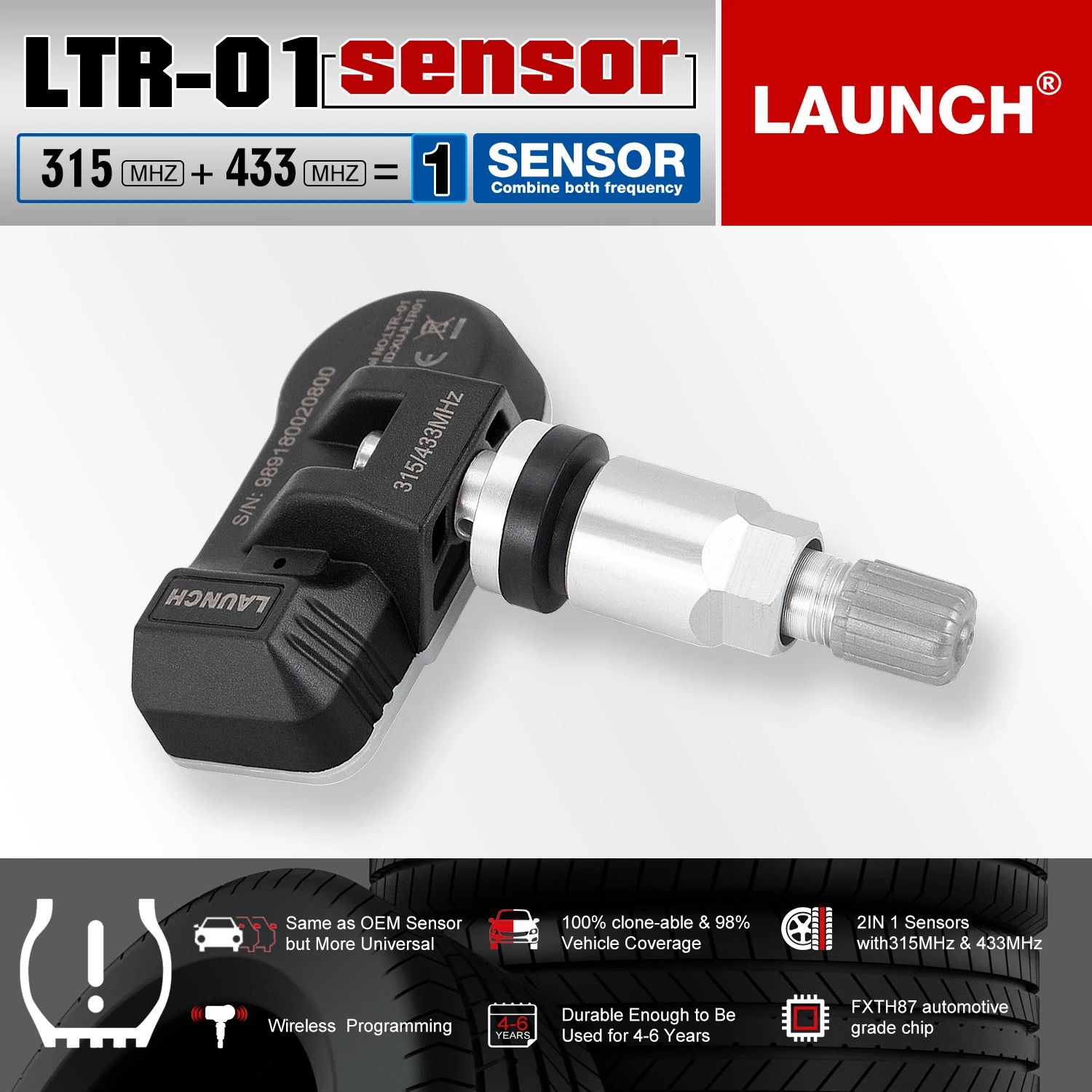 LAUNCH Tire Pressure Sensor 315 433 TPMS MaxiSensor RF Mx-Sensor Scan Tire Repair Tool Automatic ...