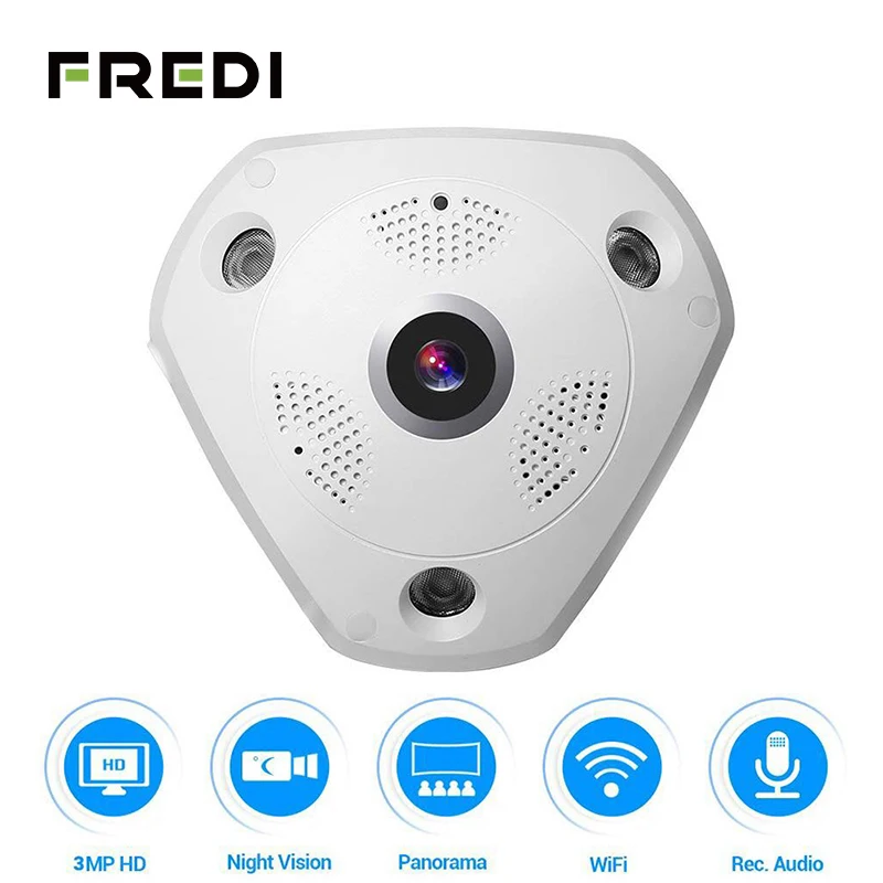 FREDI VR Wireless IP Camera 3.0MP WiFi 360 Degree Panoramic Fisheye ...