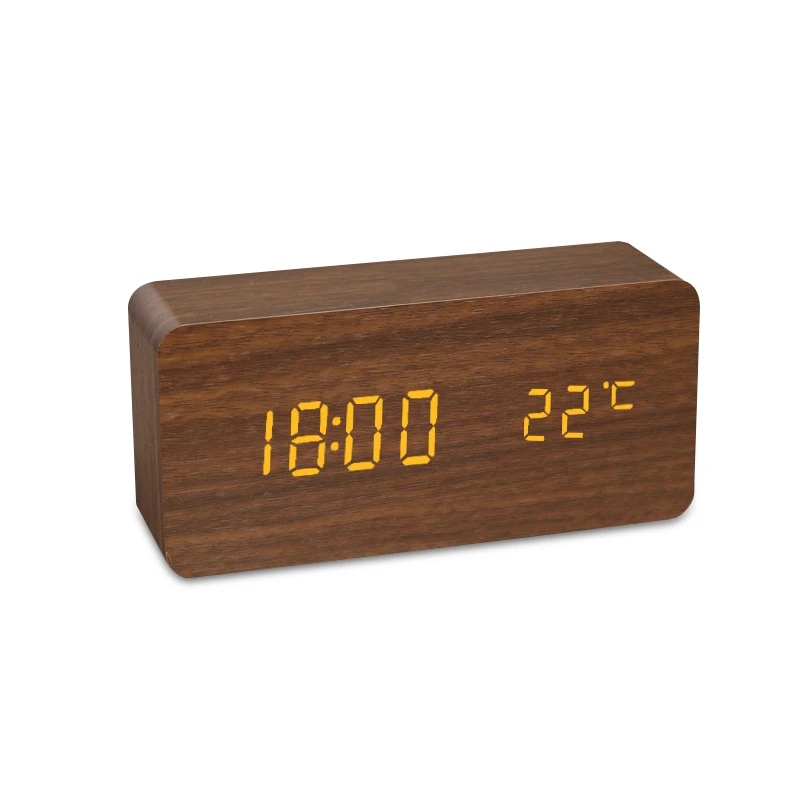 Wecker LED Holz Uhr Tisch Voice Control Digitale Holz Despertador USB ...