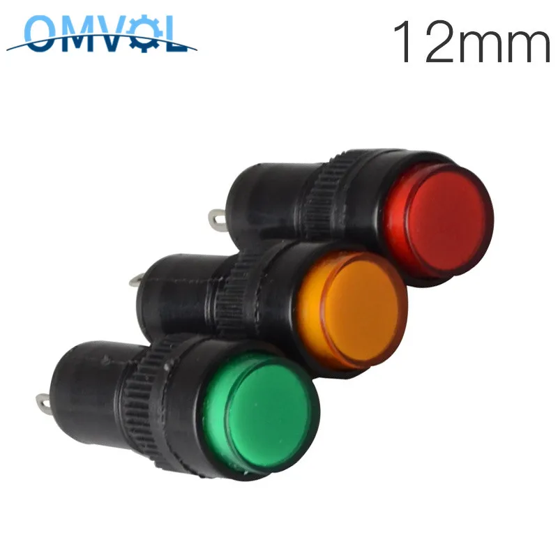 5PC 12mm Indicator Pilot Light DC12V DC24V AC220V Panel Mounted Light ...