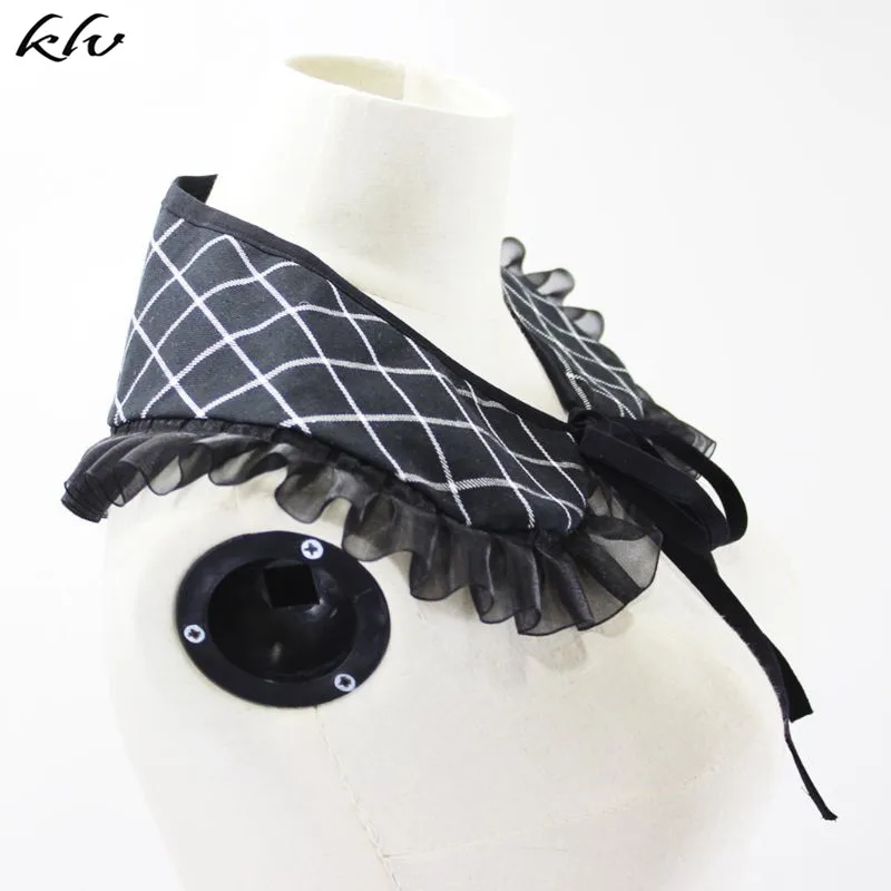 Japanese Women Girl Doll False Fake Collar Plaid Printed Ruffles Trim ...