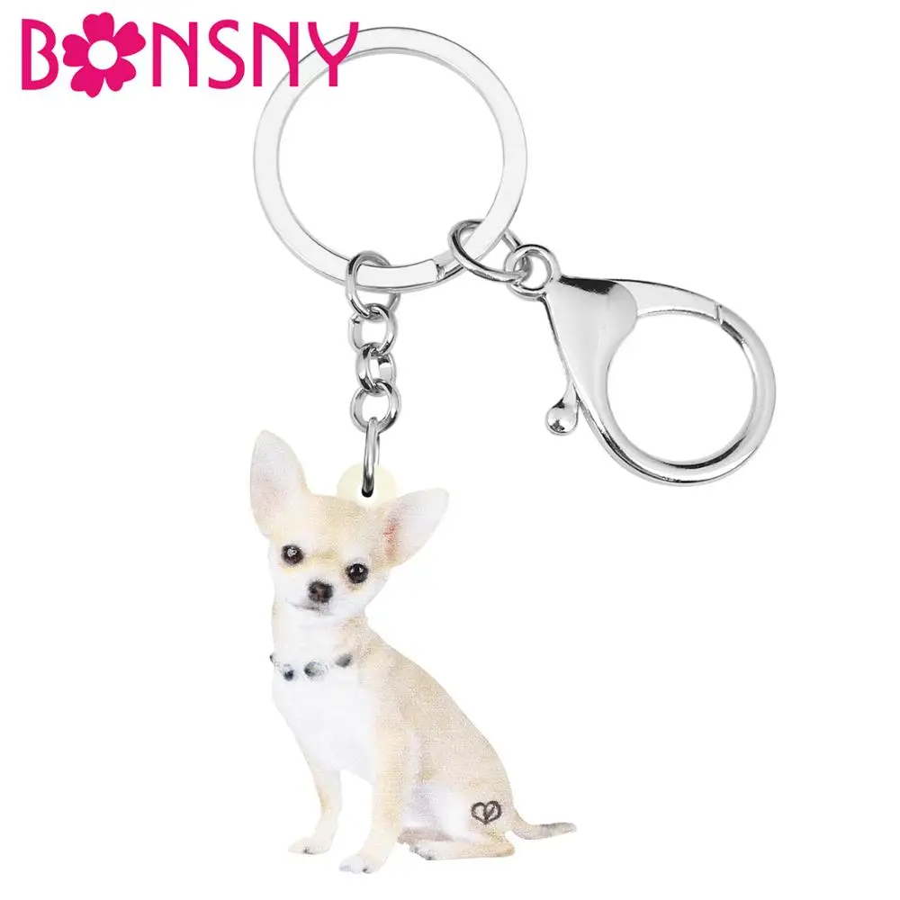 Bonsny Acrylic Cute Chihuahua Dog Keychains Keyring Original Pet Animal ...