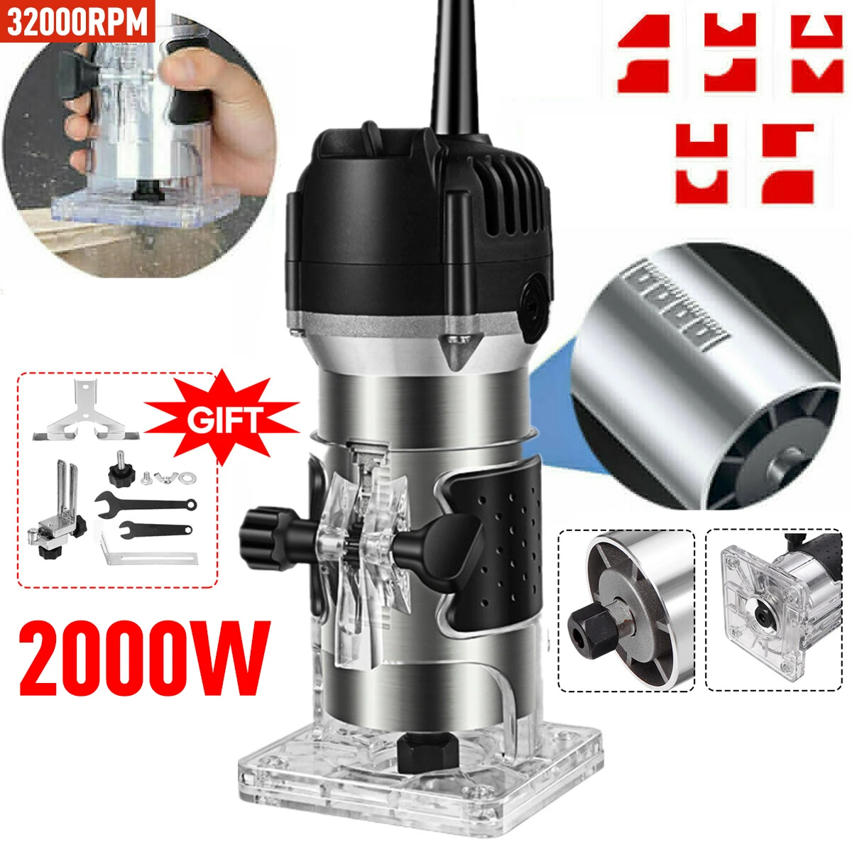 2000w 32000r Wood Router Tool Combo Kit Electric Woodworking Machines ...