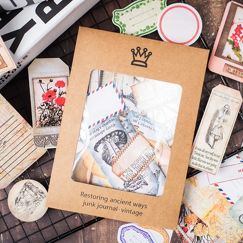 98pcs/pack Vintage journal material package sticker hand account diary ...