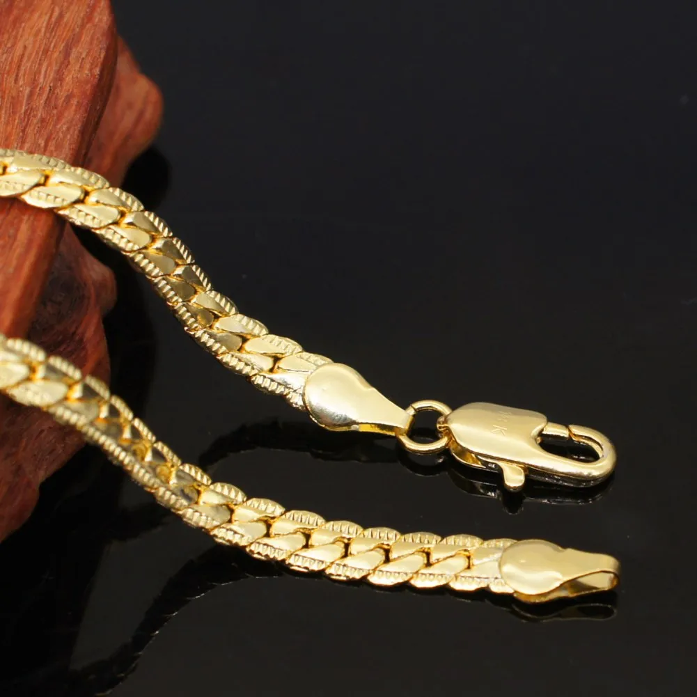 LN085 18K Stamped Gold color Necklace Jewelry 6MM Full Sideways Chain ...