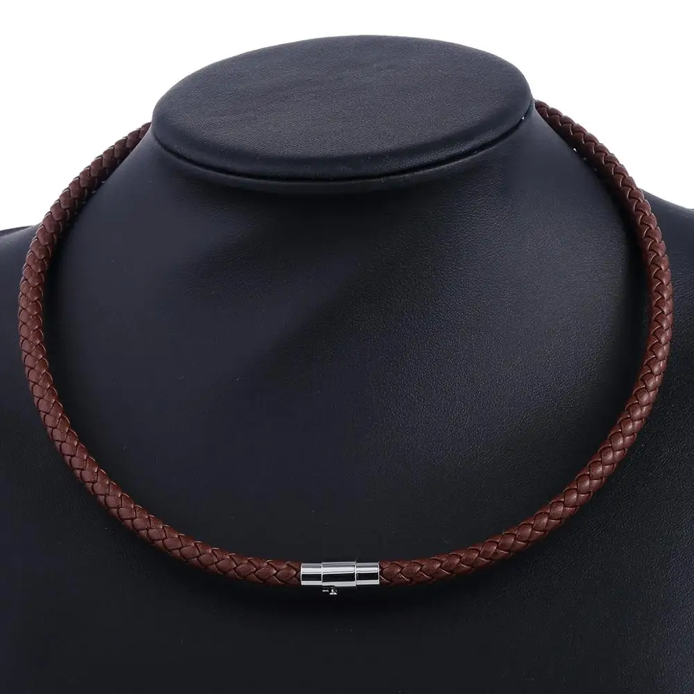 Men's Leather Choker Brown Black Braided Rope Chain Necklace For Men ...