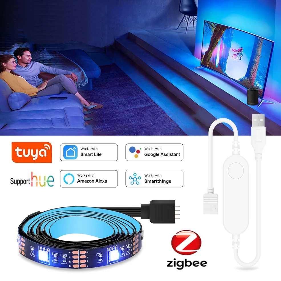 Smart Zigbee USB Led Lights Tuya Wifi RGB led Strip DC5V 5050 Smart Led ...