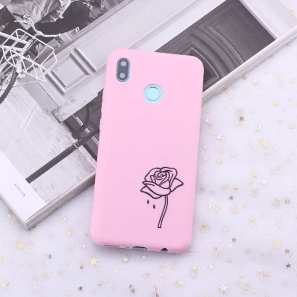 Matte Color Soft TPU Shockproof Phone Case Cute Pink Rose Flower Back ...