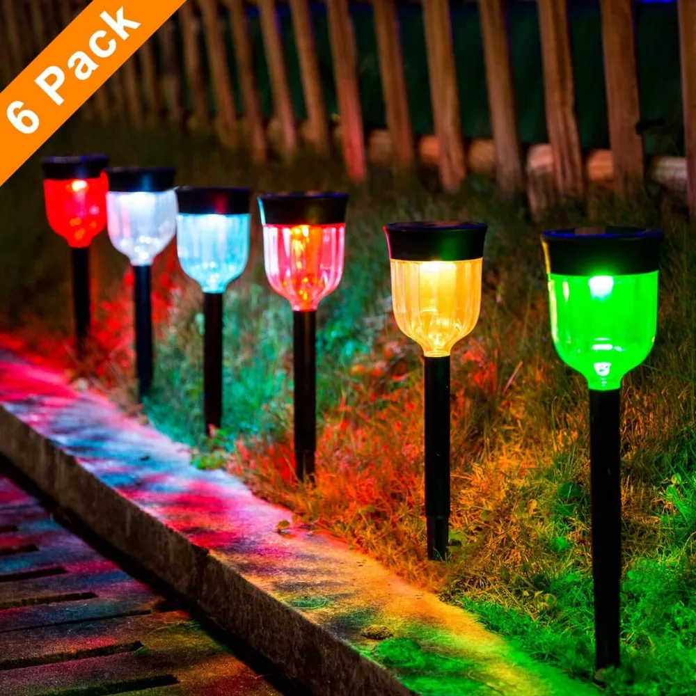 Solar Path Lights 6 Pack Landscape Pathway 7 Color Changing Outdoor For ...