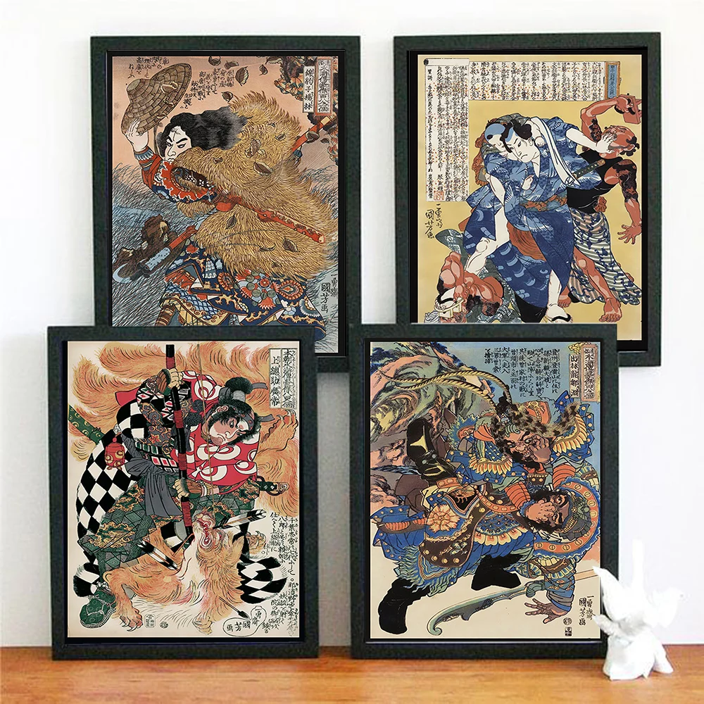 Japanese Samurai Canvas Painting Ukiyo-e Posters and Prints Wall Art ...