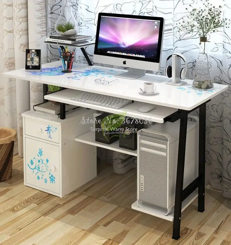 Large Computer Table Professional Gaming Table With Locker Drawer Wood ...