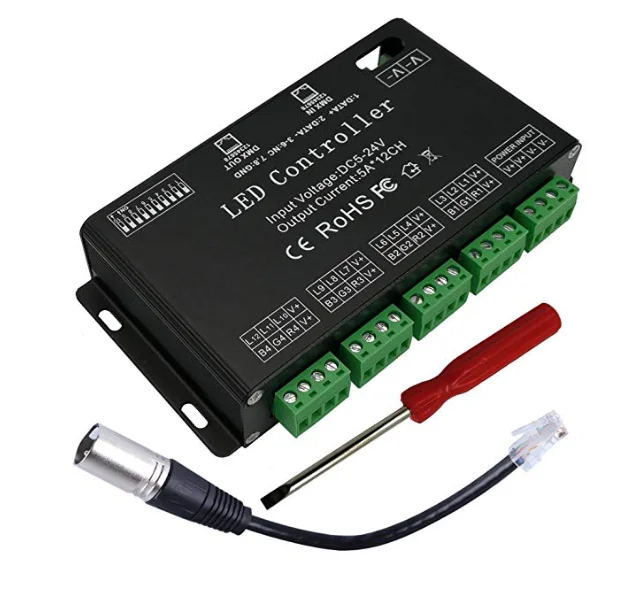 Decodificador de 12 canales DMX, Controlador LED RGB 60A PWM DMX512, controlador de atenuación ...