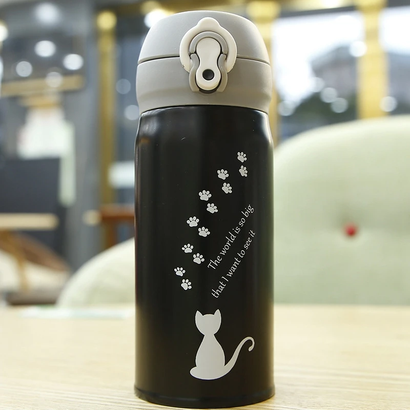 350Ml Cartoon Cat for Thermos Mug Cute Portable Stainless Steel Vacuum ...