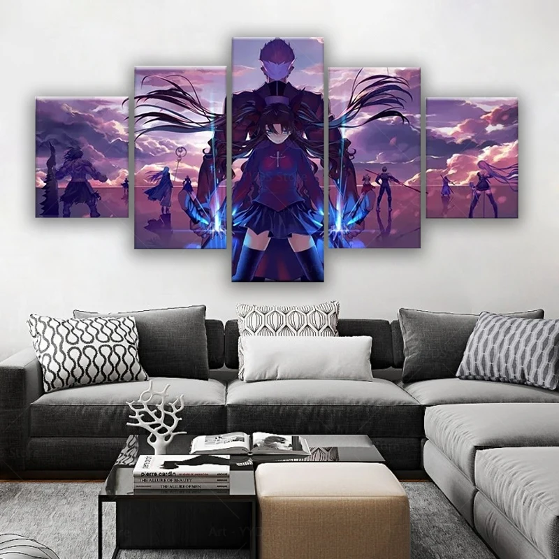 5 Pieces Fate Stay Night Pictures Wall Artwork Modular Anime Poster ...