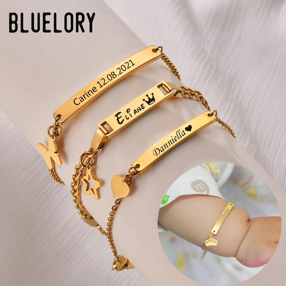 Azul-personalizado-nome-do-beb-pulseira-de-a-o-inoxid-vel-cora-o ...