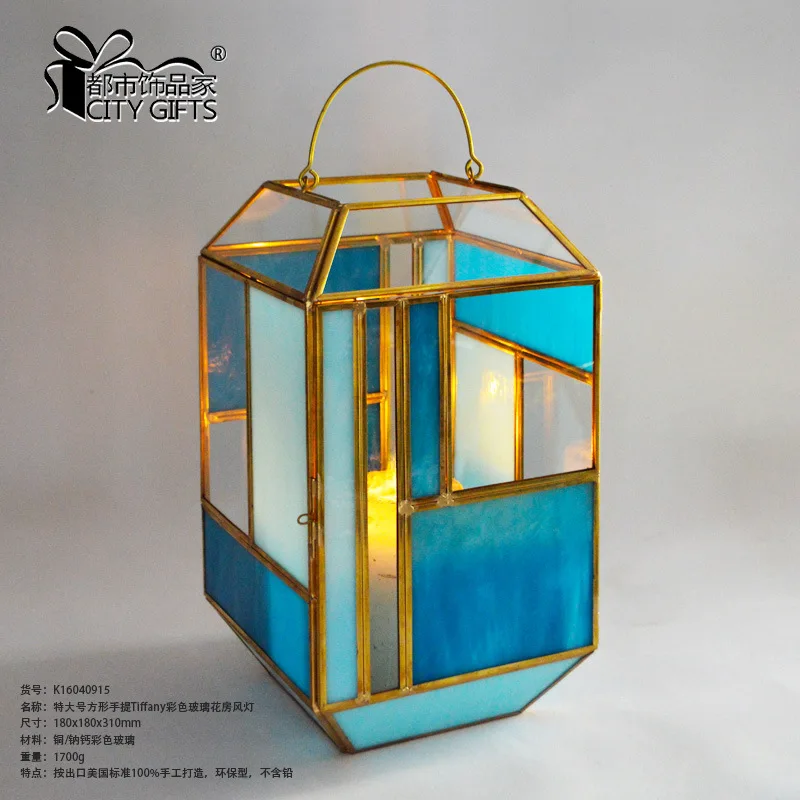 Extra Large Square Hand Color Glass Greenhouse Lantern Creative ...