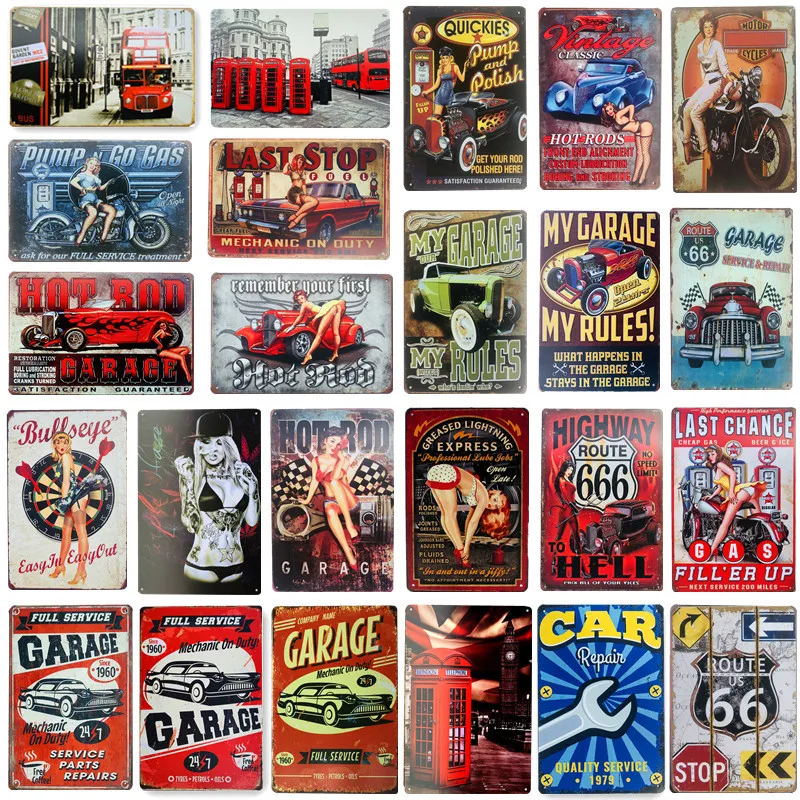 Garage-Pin-up-Lady-Route-66-Vintage-Tin-signs-Art-Wall-Decoration-House ...