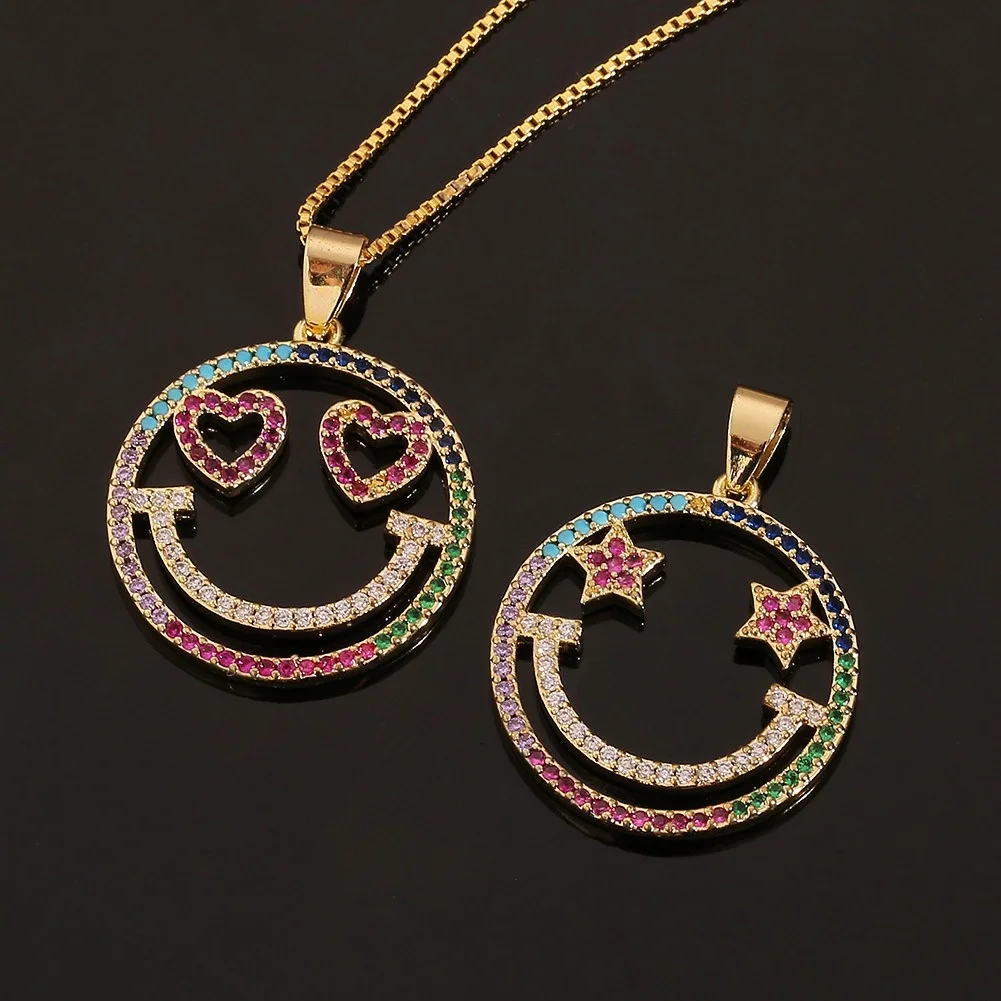 Cute-Gold-Smiley-Emoticons-with-Colorful-Zircon-Stone-Pendant-Long ...
