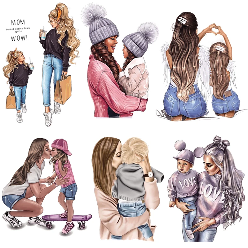 Great Mom Heat Transfer Stickers Mom Baby Love Diy Iron-on Patches For ...