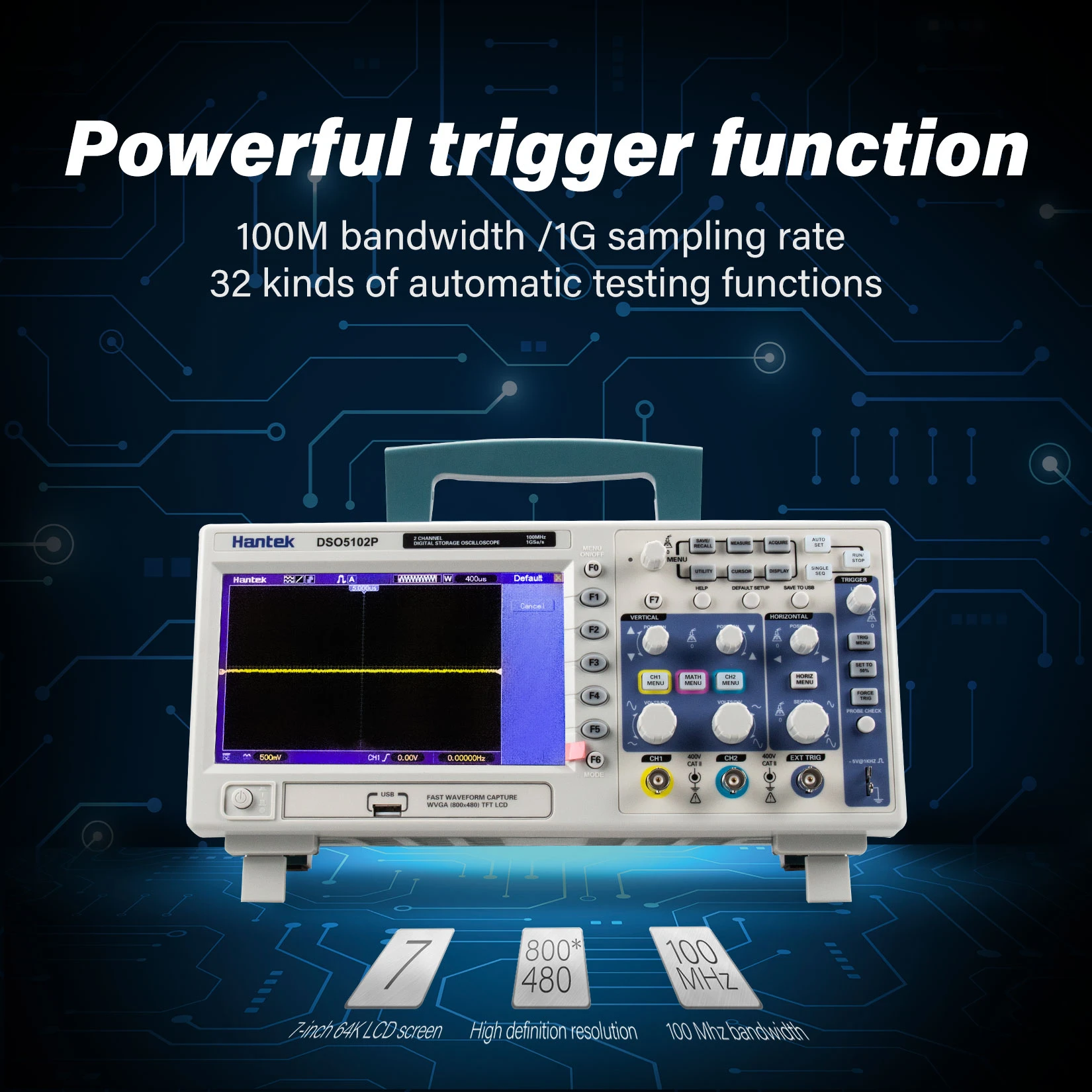 Hantek Dso5102p Digital Storage Oscilloscope 100mhz 2channels 1gsa/s 7 ...