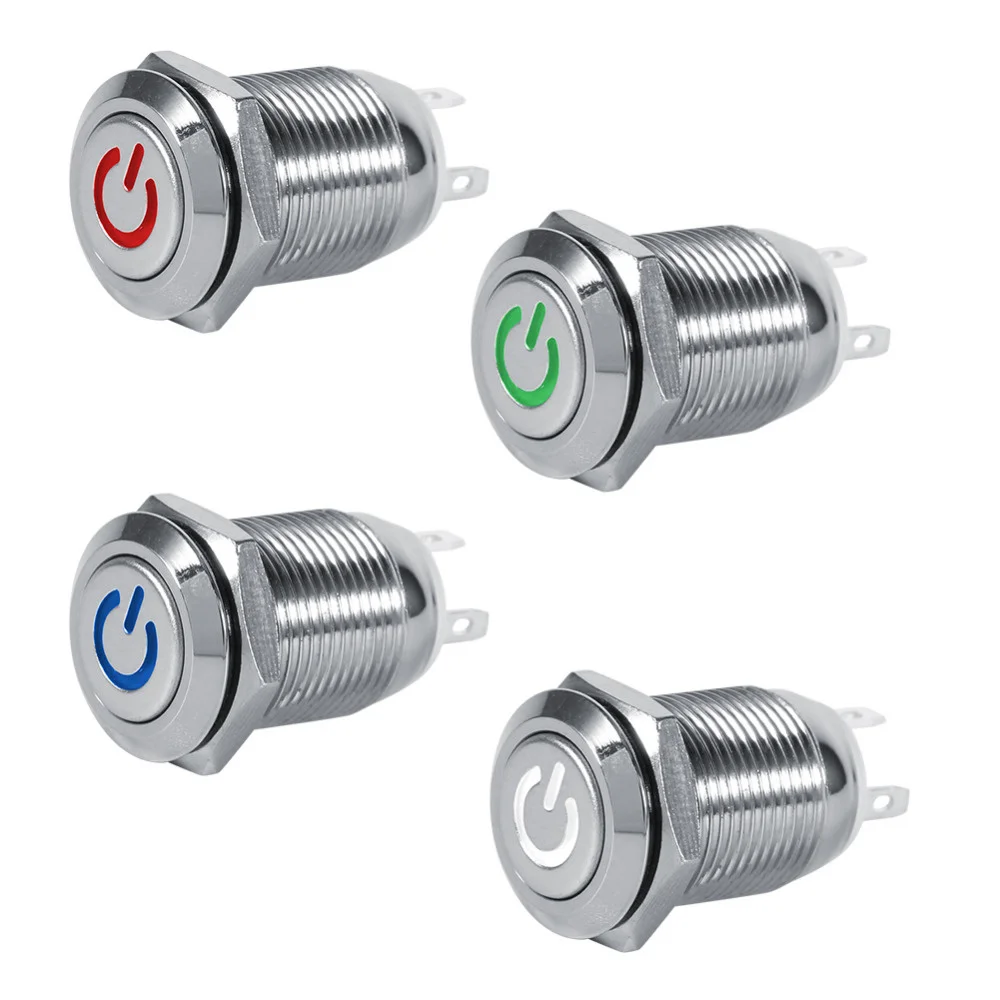 12mm LED Power Push Button Switch Waterproof Metal Momentary Type Red ...