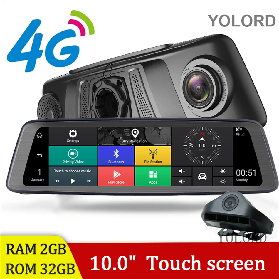 4G ram 2G rom 32G 10,0 дюймов Full HD сенсорный экран DVR Android gps ...