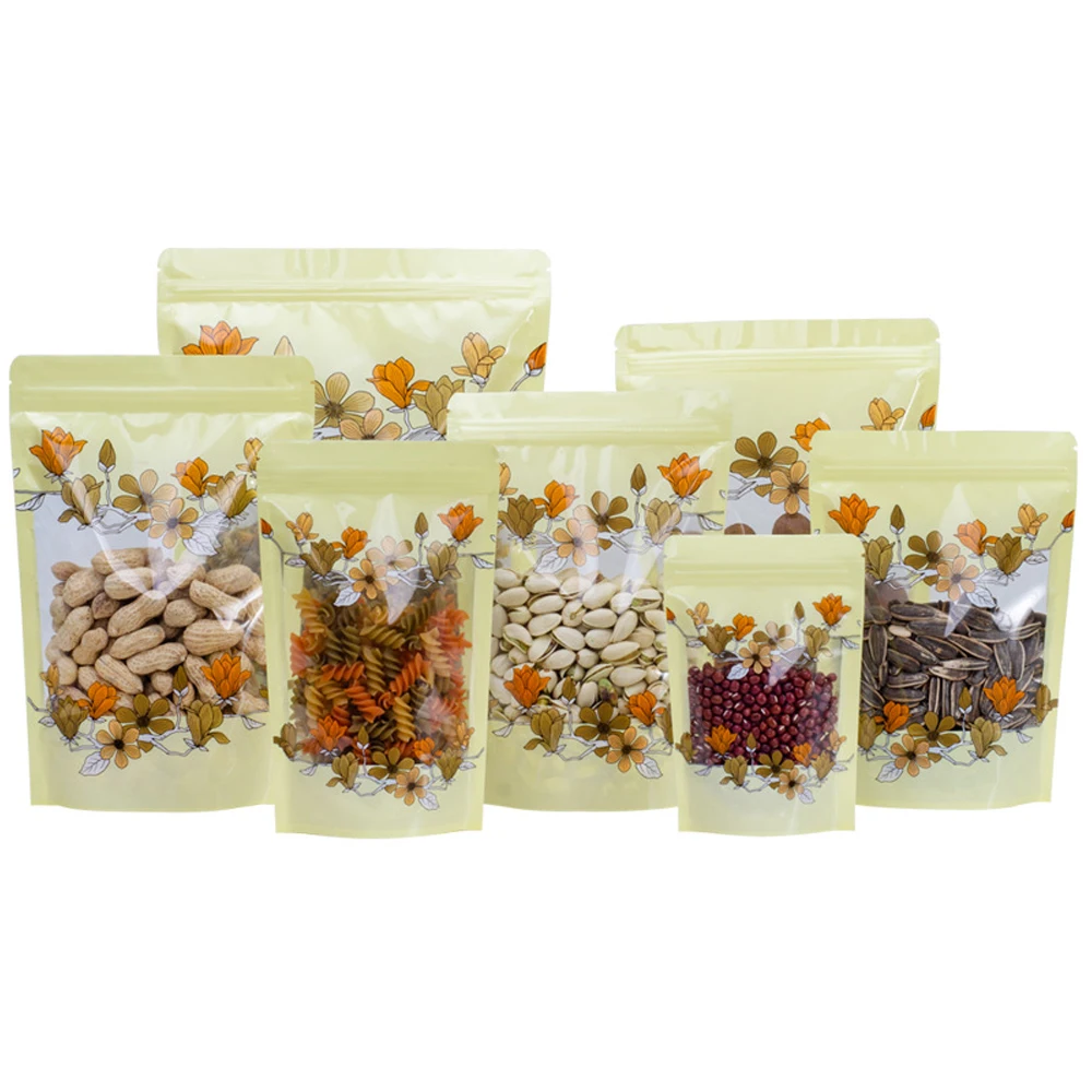 100Pcs-Magnolia-Flower-Clear-Stand-Up-Bag-Tear-Notch-Zip-Lock-Candy ...