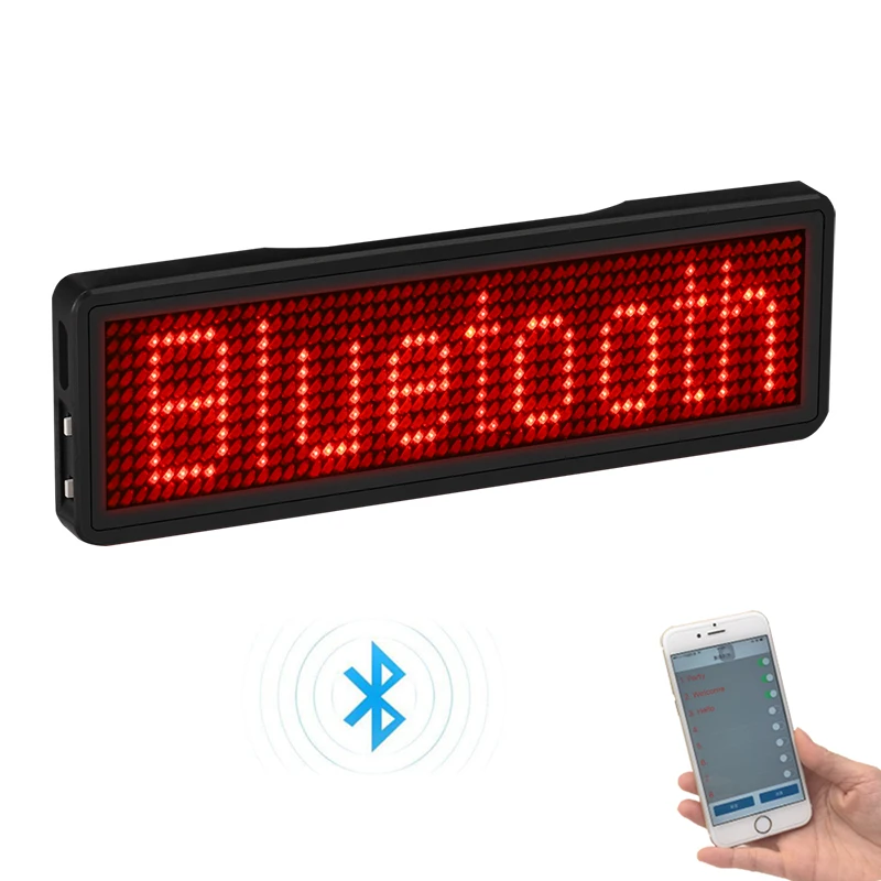 Bluetooth LED Badge Rechargeable Led Name Tag 11*55 wide LED trademark ...