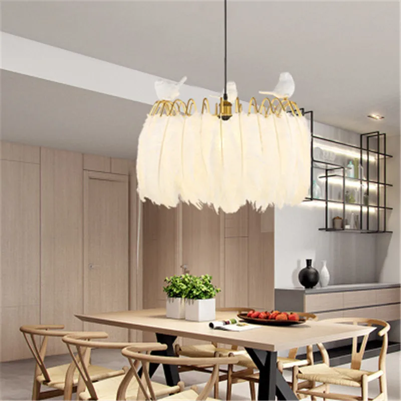 Feather Bedroom Pendant Light Creative Bird Feather Girl's Room ...