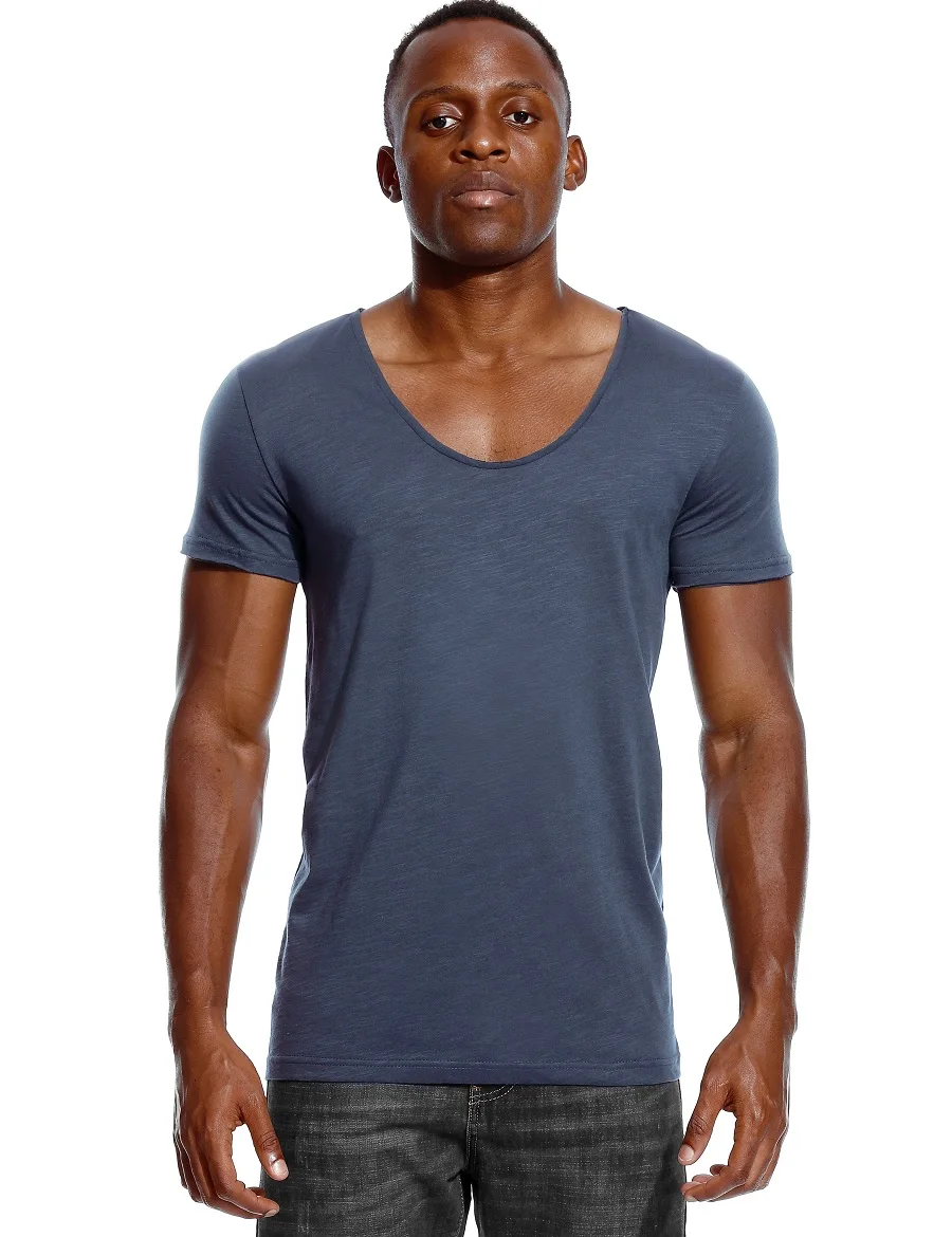 Scoop Deep V Neck T Shirt for Men Low Cut Vneck Wide Vee Top Tees ...