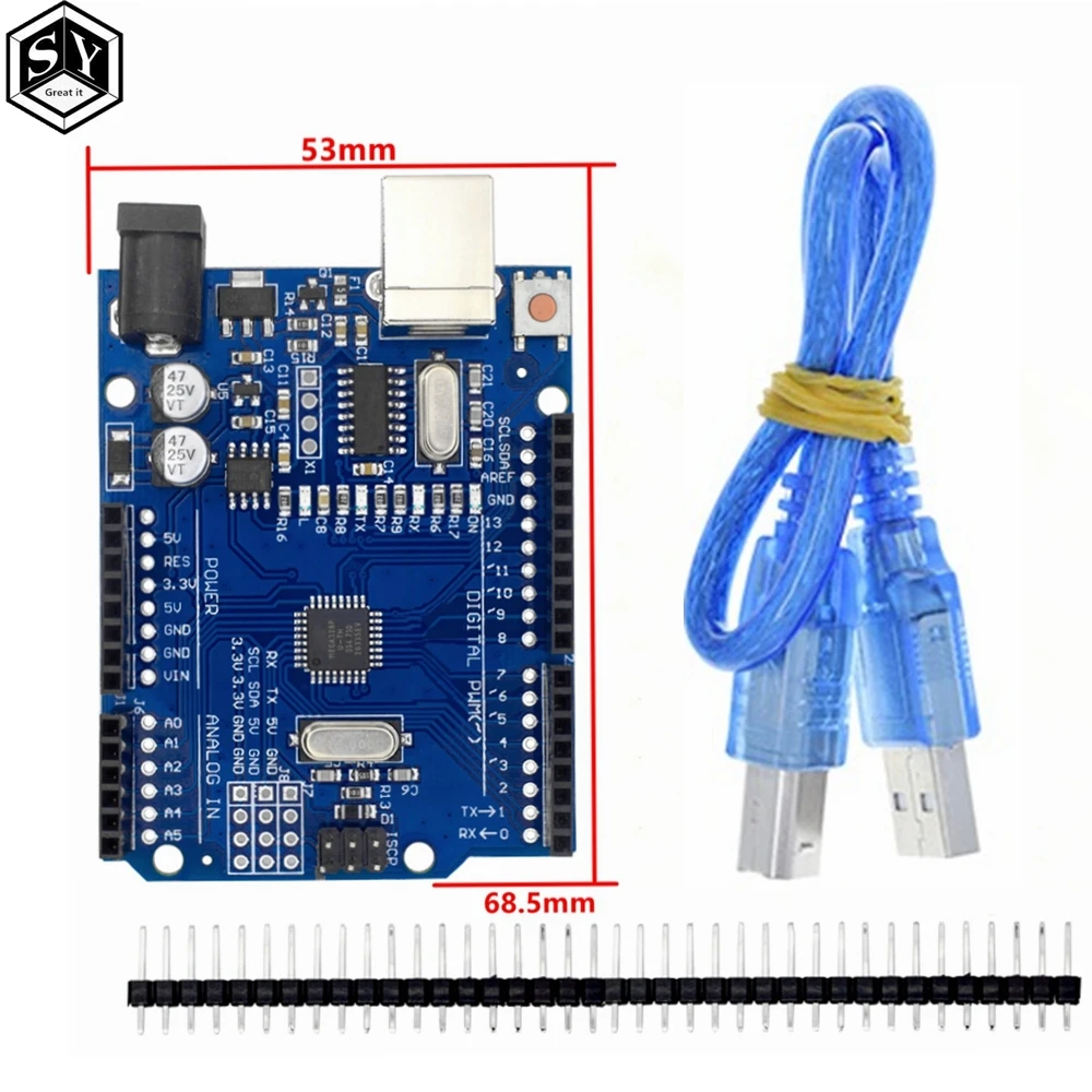 High Quality One Set Uno R3 Ch340g+mega328p Chip 16mhz For Arduino Uno R3 Development Board ...